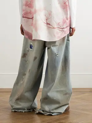 Vetements Wide-leg Panelled Distressed Jeans