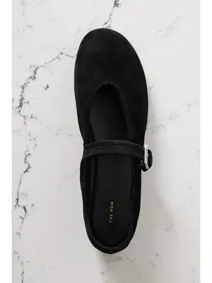 THE ROW Boheme Suede Mary Jane Flats - Black
