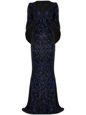 Talbot Runhof Shawl Sleeved Sequin Gown