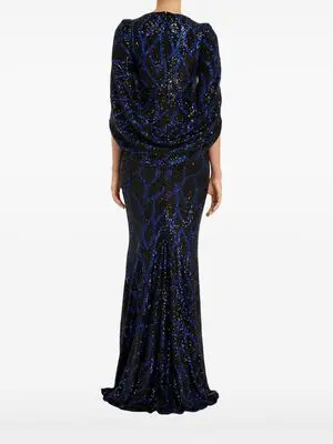 Talbot Runhof Shawl Sleeved Sequin Gown