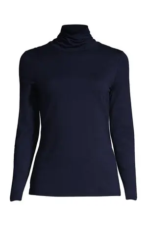 LANDS' END Lightweight Jersey Long Sleeve Turtleneck - Radiant Navy
