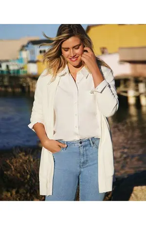 LANDS' END Long Sleeve Open Cardigan Sweater - Ivory