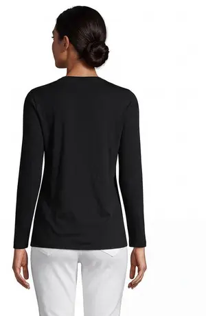LANDS' END Supima Cotton Long-sleeve V-neck T-shirt - Black