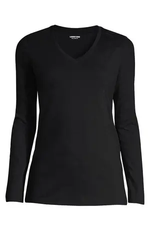 LANDS' END Supima Cotton Long-sleeve V-neck T-shirt - Black