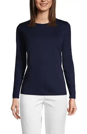 LANDS' END Relaxed Supima Cotton Long Sleeve Crew Neck T-shirt - Radiant Navy