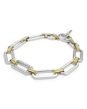 Lagos 18k Yellow Gold And Sterling Diamond Link Bracelet - Silver