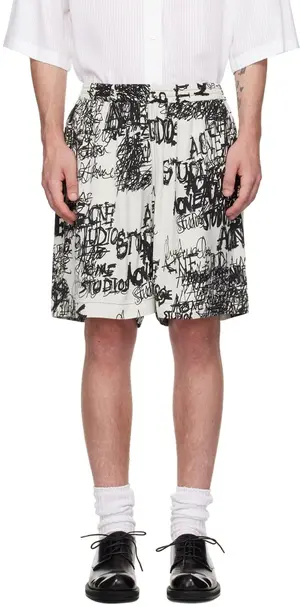 Acne Studios Acne Studios Printed Relaxed-Fit Shorts - Dn5 Light Grey/black