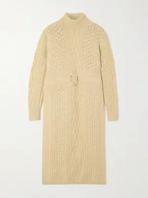 NET-A-PORTER FOR THE KING’S FOUNDATION Cable-knit Wool Turtleneck Midi Dress