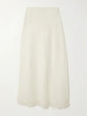 Rixo Crystal Lace-trimmed Linen-blend Midi Skirt - Neutrals
