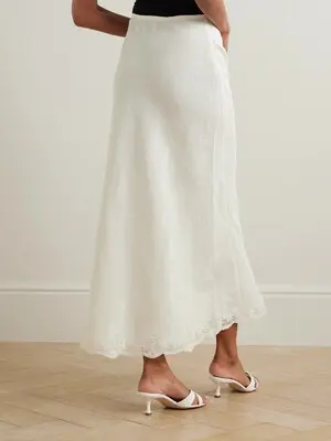 Rixo Crystal Lace-trimmed Linen-blend Midi Skirt - Neutrals