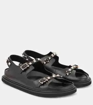 Valentino Garavani Rockstud Leather Flat Sandals - Black