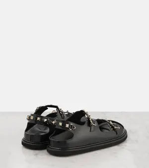 Valentino Garavani Rockstud Leather Flat Sandals - Black