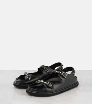 Valentino Garavani Rockstud Leather Flat Sandals - Black