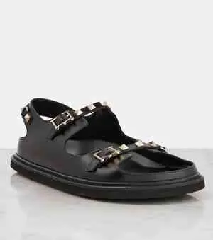 Valentino Garavani Rockstud Leather Flat Sandals - Black