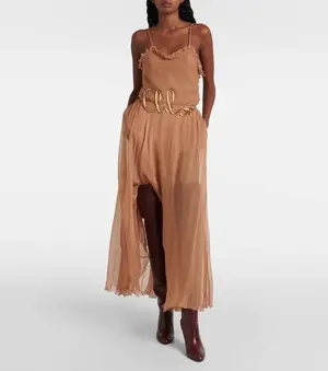 Chloé Silk Muslin Midi Skirt - Pink