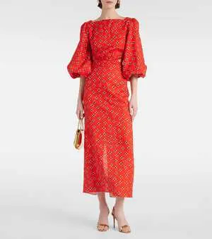 Johanna Ortiz Printed Linen Midi Dress