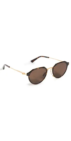 Bottega Veneta Thin Triangle Oval Sunglasses - Havana-gold-brown