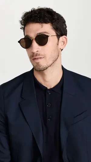 Bottega Veneta Thin Triangle Oval Sunglasses