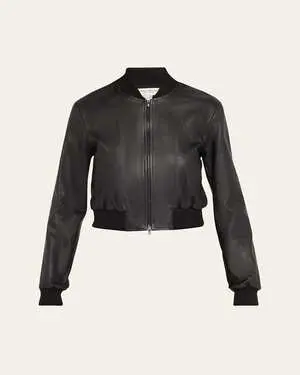 SUSAN BENDER Stretch Lambskin Leather Bomber Jacket