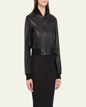 SUSAN BENDER Stretch Lambskin Leather Bomber Jacket