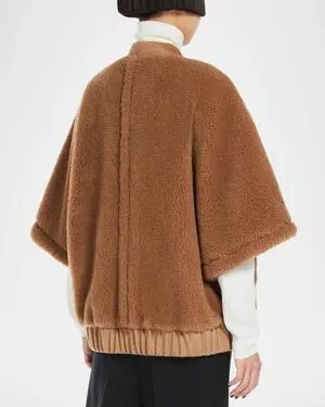 Max Mara Briose Wool Blend Wrap Poncho - Camel