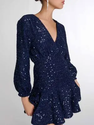 Maje Sequin Embellished Short Dress - Navy