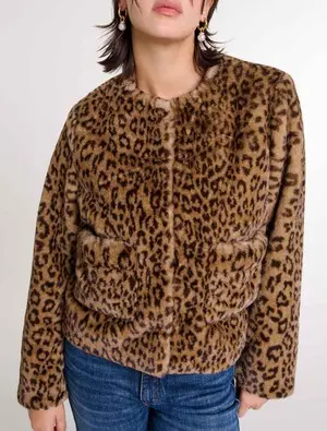 Maje Cropped Faux Fur Jacket