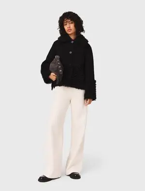 Maje Curly Cropped Jacket With Textured Cuffs