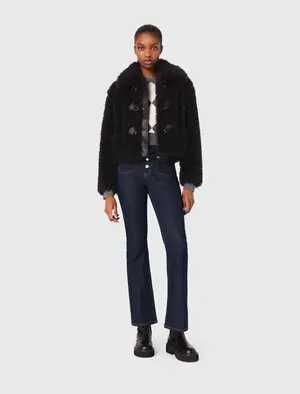 Maje Curly Cropped Coat - Anthracite Grey