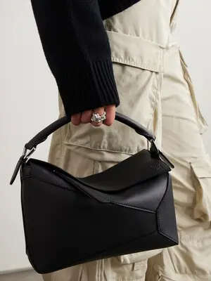 Loewe Puzzle Edge Small Textured-leather Shoulder Bag - Black