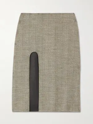 Stella McCartney Cutout Herringbone Wool-tweed Midi Skirt