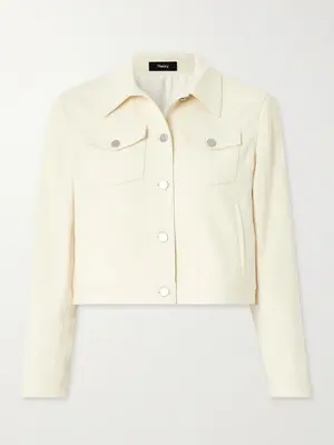Theory Shrunken Trucker Cropped Crepe Jacket