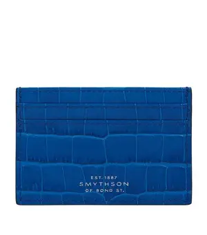 Smythson Leather Mara Flat Card Holder Blue