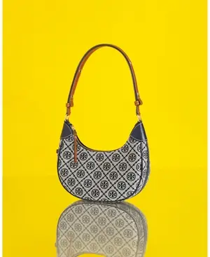 Tory Burch T Monogram Leather Crescent Bag - Tory Navy