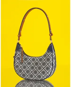 Tory Burch T Monogram Leather Crescent Bag - Tory Navy