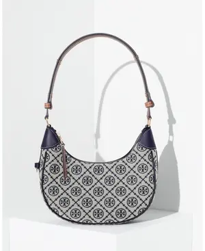 Tory Burch T Monogram Leather Crescent Bag - Tory Navy