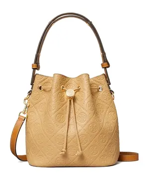 Tory Burch T Monogram Leather Bucket Bag - Biscotti