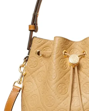 Tory Burch T Monogram Leather Bucket Bag - Biscotti