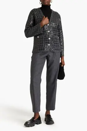 Maje Sequin-embellished Tweed Cardigan