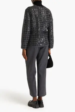 Maje Sequin-embellished Tweed Cardigan