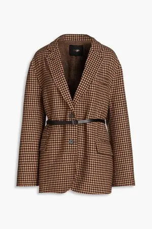 Maje Belted Houndstooth Blazer