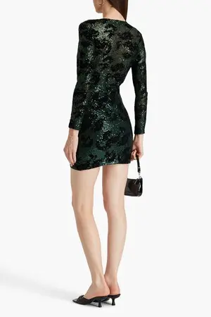Maje Sequin-embellished Flocked Mesh Mini Dress