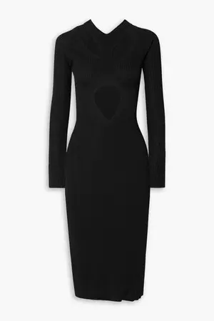 CAES Cutout Layered Ribbed Knit Midi Dress