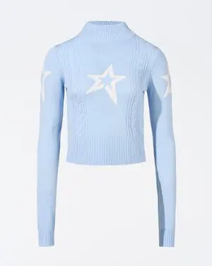 Perfect Moment Cable Merino Wool Sweater - Bluebird-blue