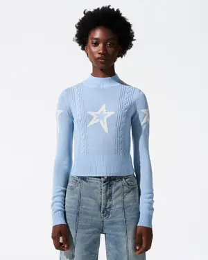 Perfect Moment Cable Merino Wool Sweater - Bluebird-blue