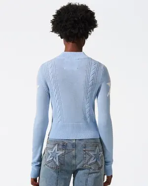 Perfect Moment Cable Merino Wool Sweater - Bluebird-blue