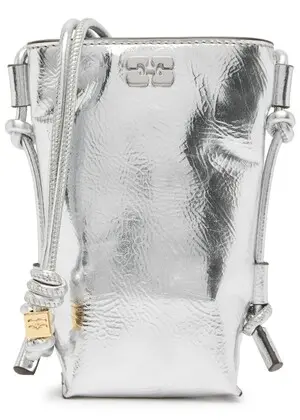 GANNI Metallic Leather Cross-body Bag - Silver
