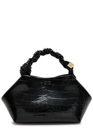GANNI Small Crocodile-effect Leather Top Handle Bag