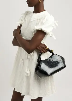 GANNI Small Crocodile-effect Leather Top Handle Bag