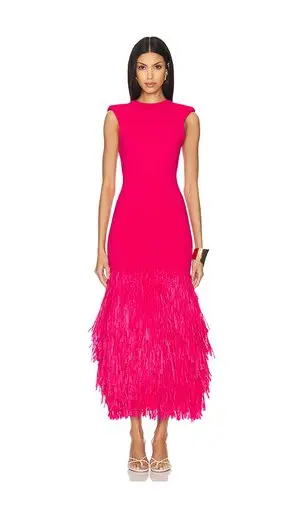 Aje Rushes Raffia Knit Midi Dress In Fuchsia